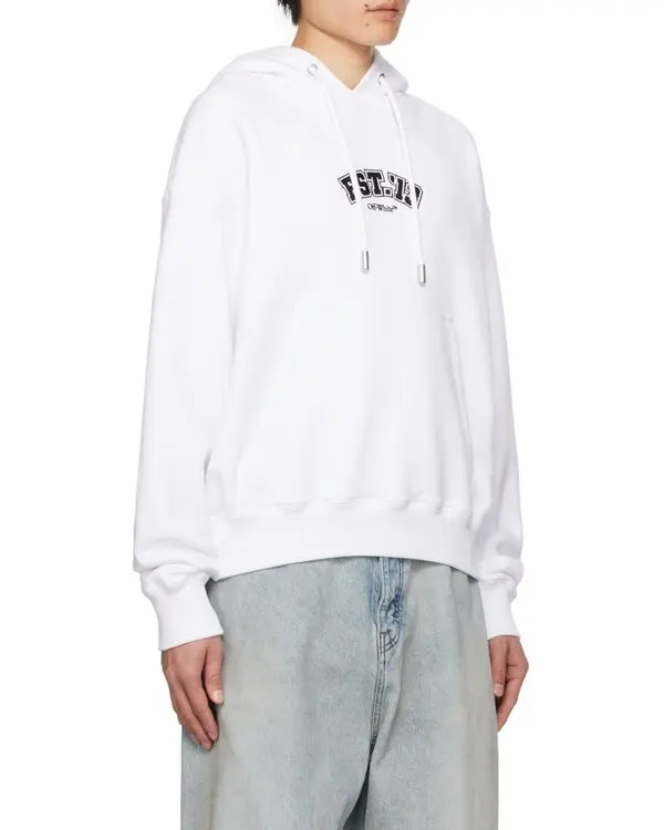 Off-White Cotton Hoodie With Graphic Prints