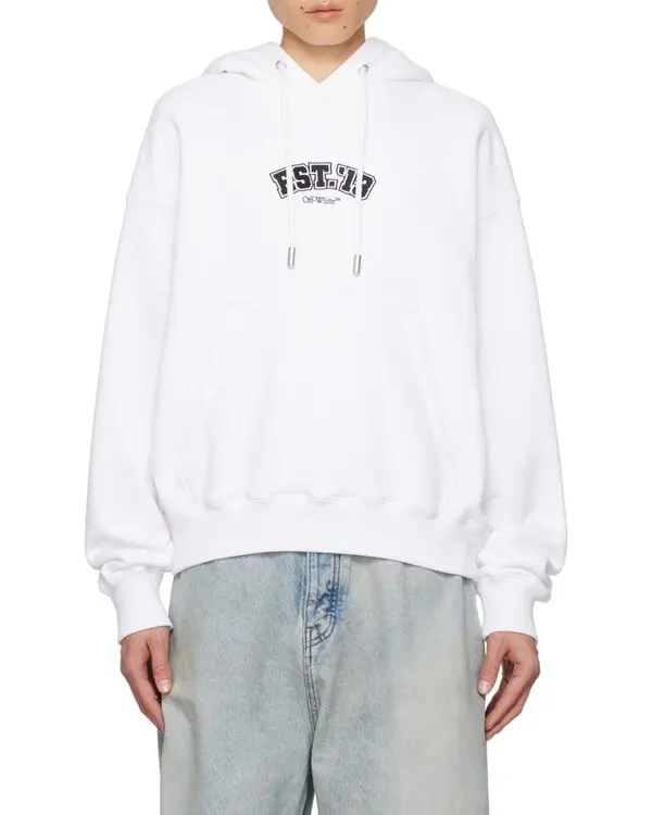 Off-White Cotton Hoodie With Graphic Prints