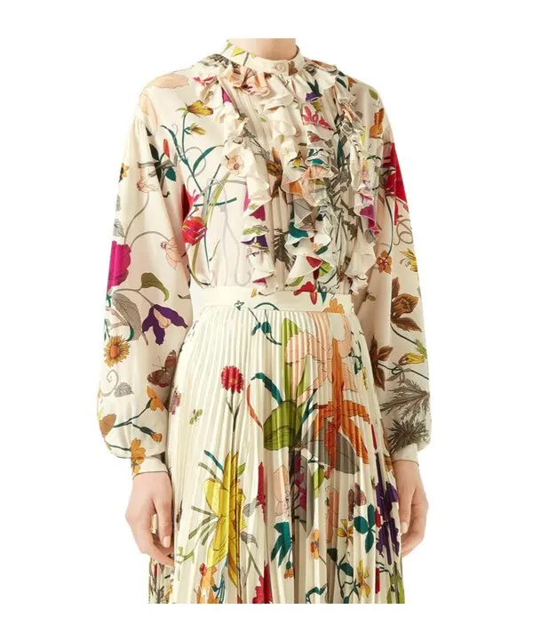 Gucci Ruffle Trim Floral Print Shirt