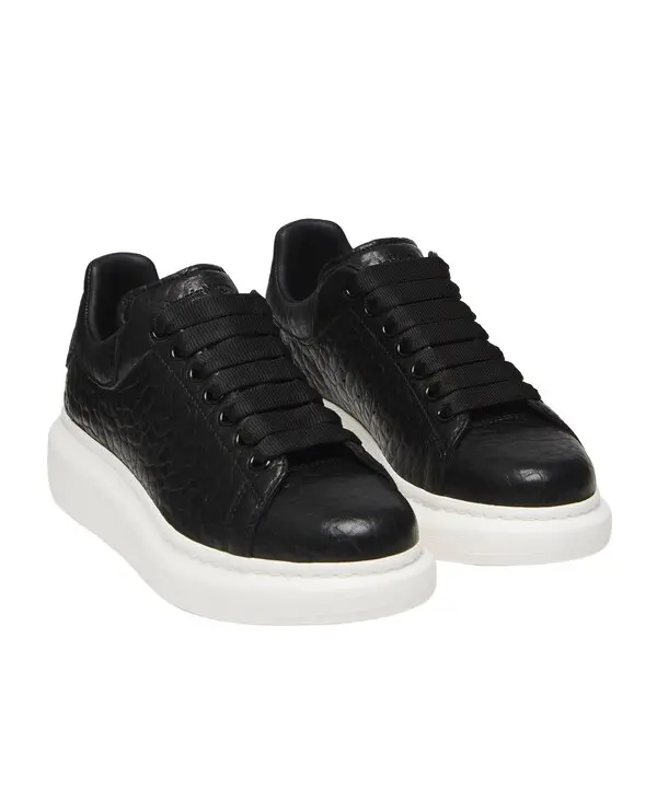 Alexander McQueen Oversized Lace-up Sneakers In Grained Leather - Black