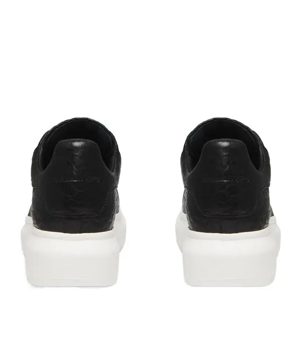 Alexander McQueen Oversized Lace-up Sneakers In Grained Leather - Black