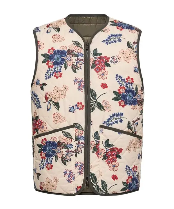 Moncler Reversible Floral Down Vest - White/green