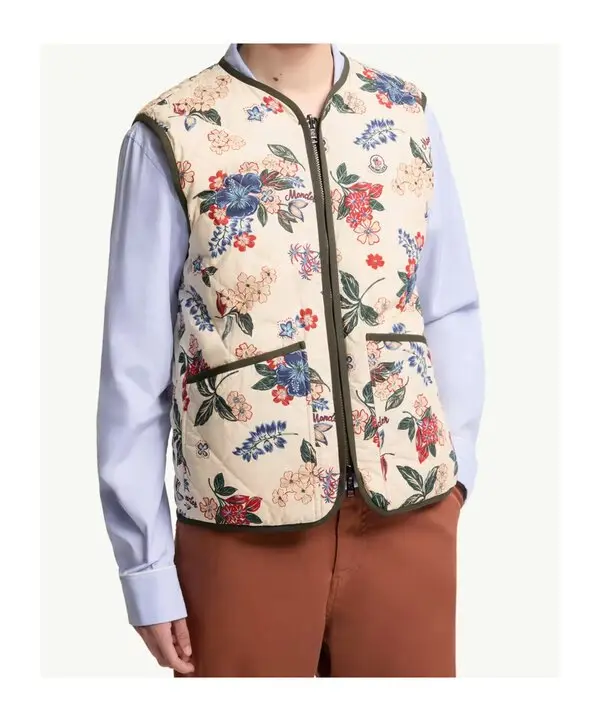Moncler Reversible Floral Down Vest - White/green