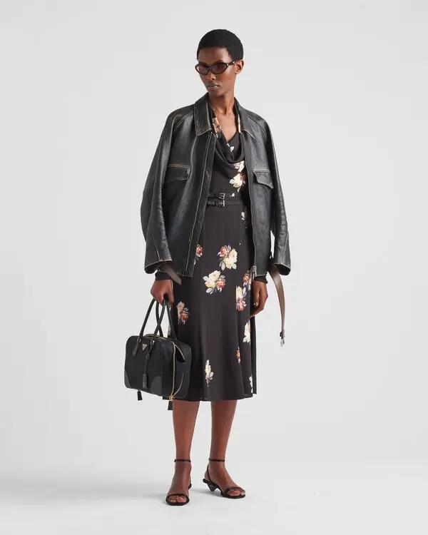 Prada Floral Print Long Sleeve Midi Dress