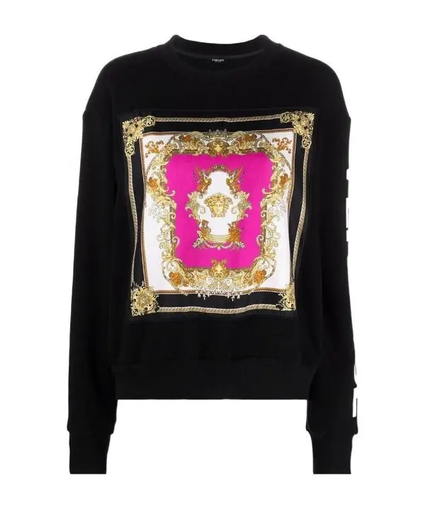 Versace Logo Print Crewneck Sweatshirt - Black