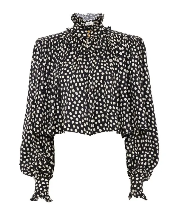 Chloé Maxi Gathered High-neck Blouse - Black/beige