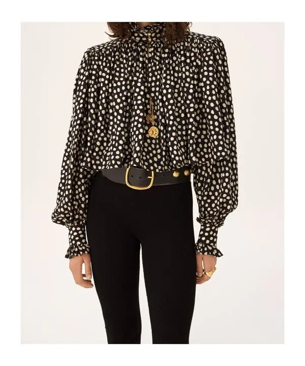 Chloé Maxi Gathered High-neck Blouse - Black/beige