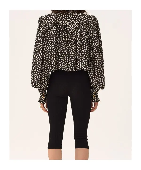 Chloé Maxi Gathered High-neck Blouse - Black/beige