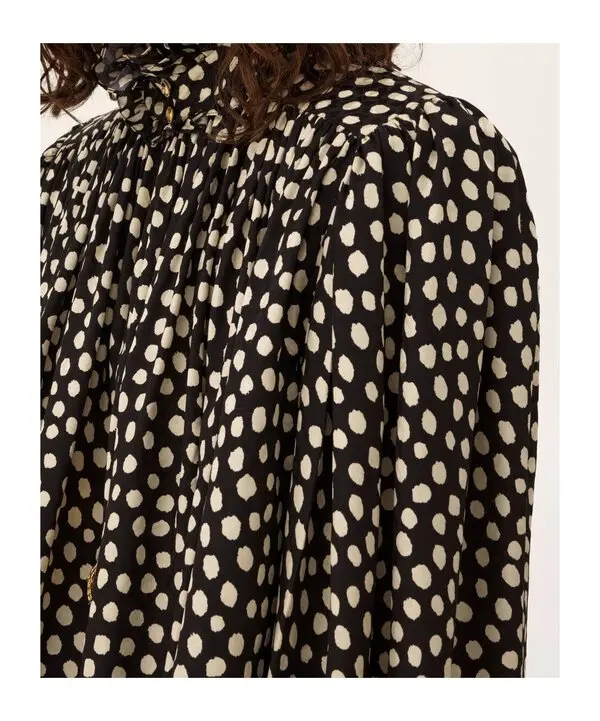 Chloé Maxi Gathered High-neck Blouse - Black/beige