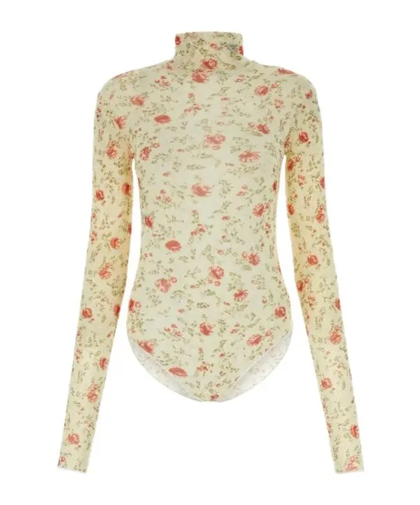 Prada Floral Print Long Sleeve Bodysuit