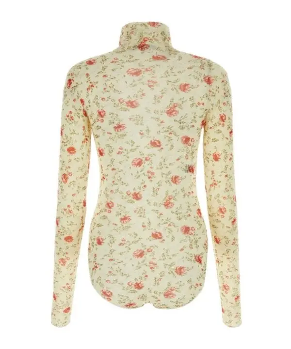 Prada Floral Print Long Sleeve Bodysuit
