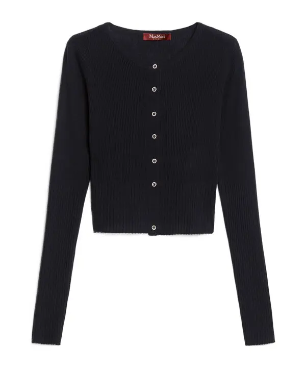 Max Mara Cropped Cardigan With Logo And Round Neck - Blue