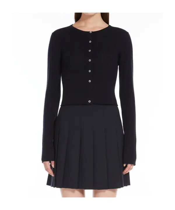 Max Mara Cropped Cardigan With Logo And Round Neck - Blue