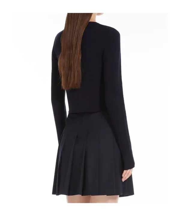 Max Mara Cropped Cardigan With Logo And Round Neck - Blue