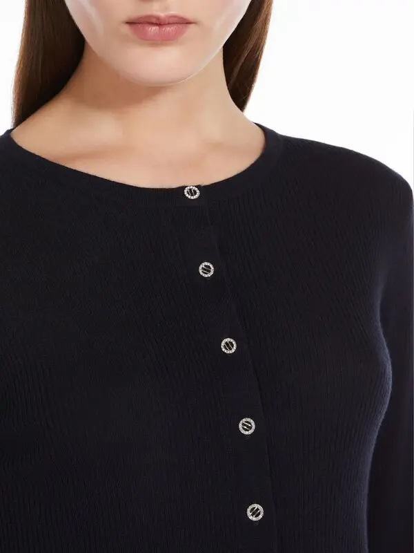 Max Mara Cropped Cardigan With Logo And Round Neck - Blue