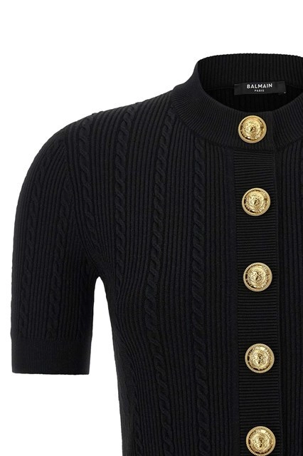 Balmain Button Embellished Knitted Cardigan - Black