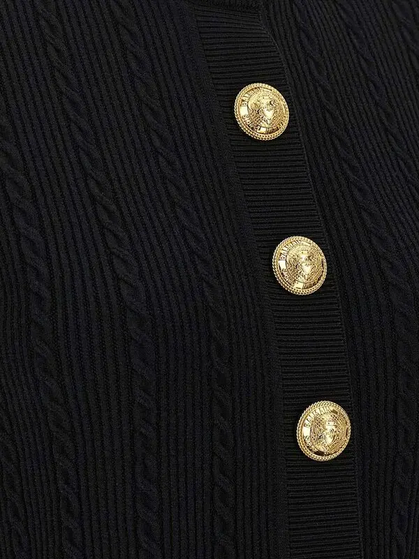 Balmain Button Embellished Knitted Cardigan - Black
