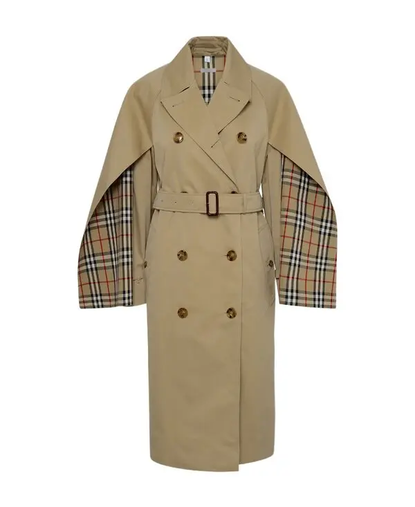 Burberry Double-breasted Belted Coat With Signature Check Details - Brown