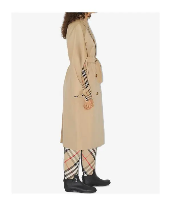 Burberry Double-breasted Belted Coat With Signature Check Details - Brown