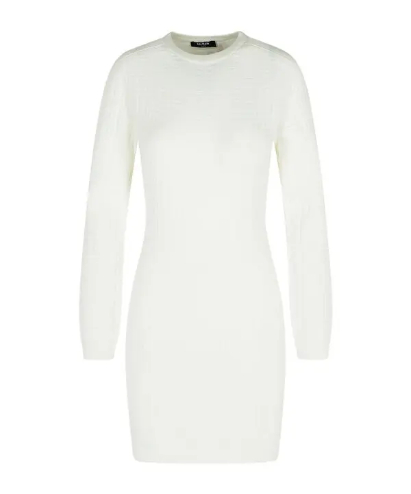 Balmain Monogram Knitted Mini Dress - White