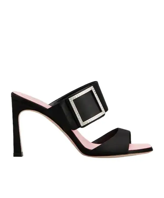 ROGER VIVIER Trompette Satin Mules With Crystal Buckle - Black