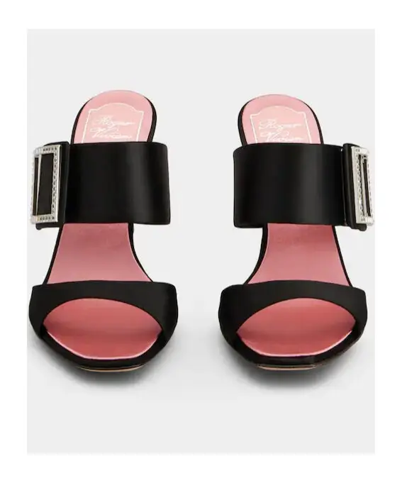 ROGER VIVIER Trompette Satin Mules With Crystal Buckle - Black