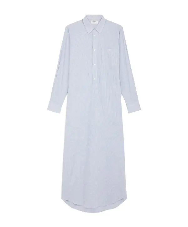 Celine Long Striped Cotton Shirt Dress - Chalk White/blue