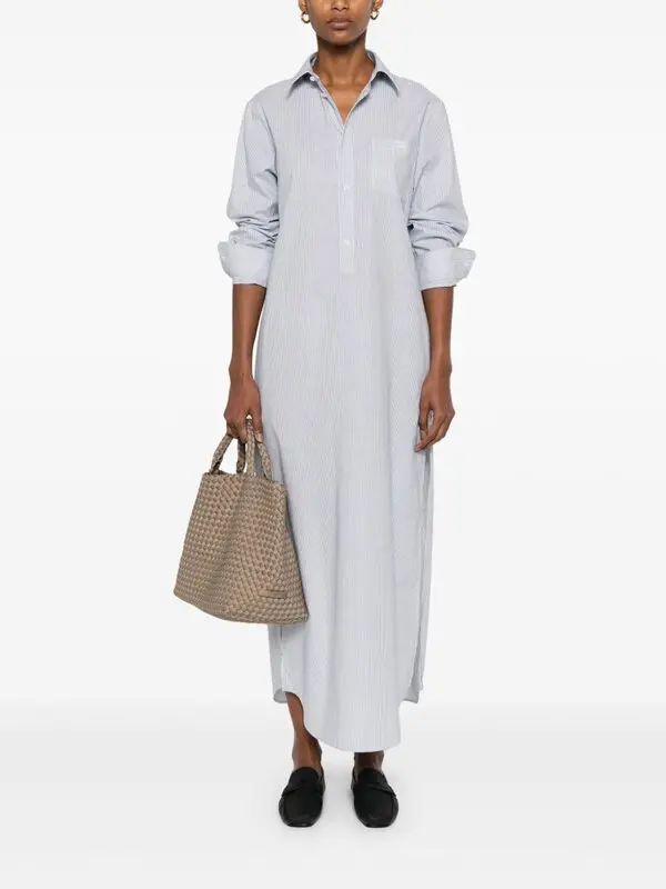 Celine Long Striped Cotton Shirt Dress - No
