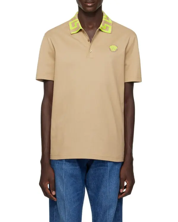 Versace Medusa Embroidered Short Sleeved Polo Shirt - Nude