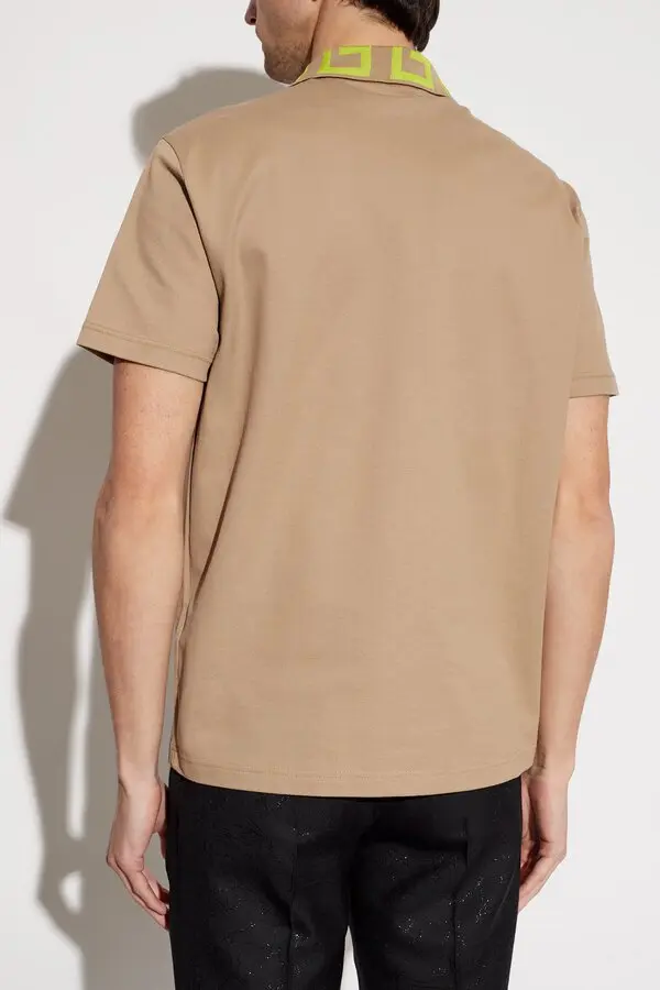 Versace Medusa Embroidered Short Sleeved Polo Shirt - Nude