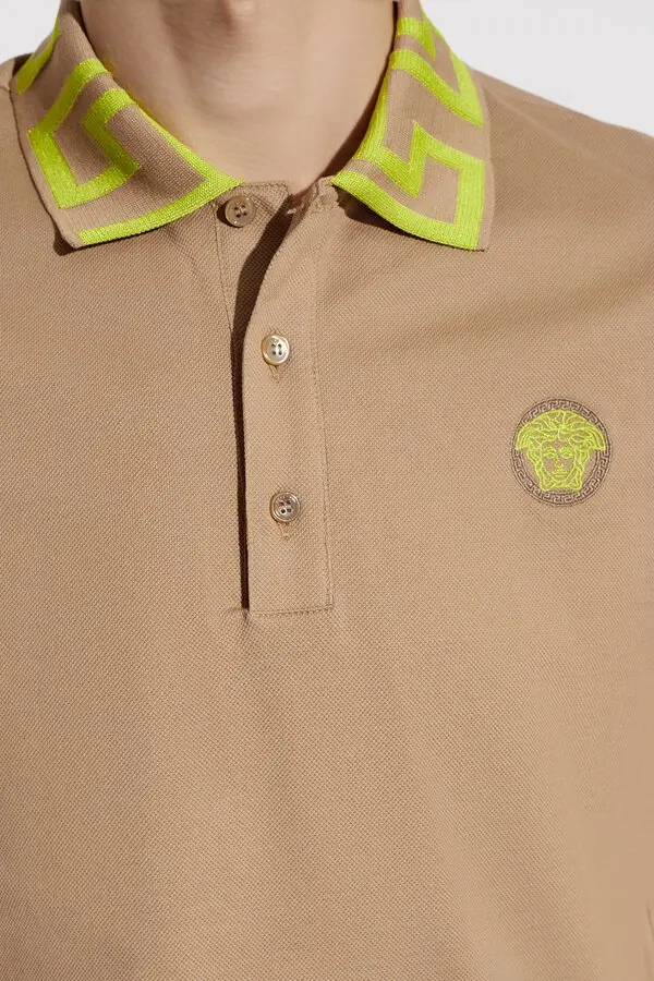 Versace Medusa Embroidered Short Sleeved Polo Shirt - Nude