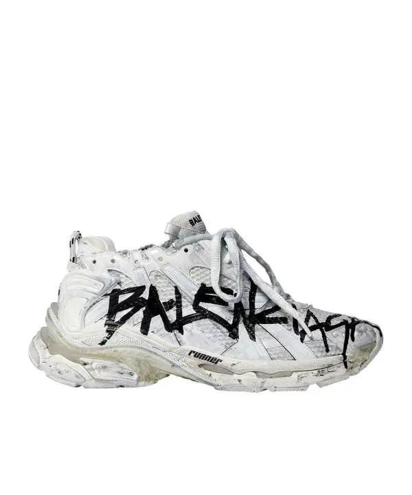 Balenciaga Runner Lace-up Sneakers With Side Logo Print - White/black