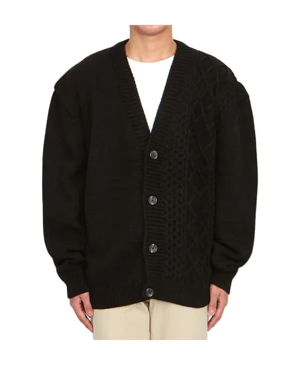 FAMILY FIRST V-neck Long-sleeve Sweater With Ribbed And Cable Knit Details