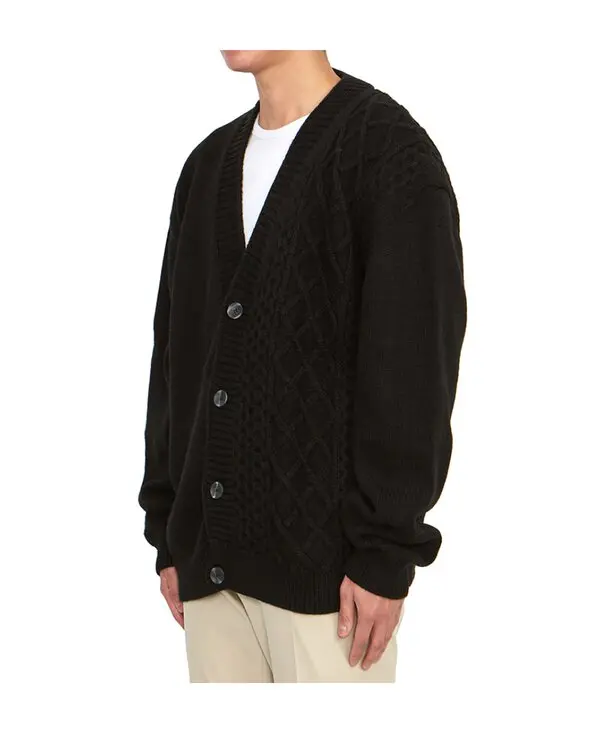 FAMILY FIRST V-neck Long-sleeve Sweater With Ribbed And Cable Knit Details