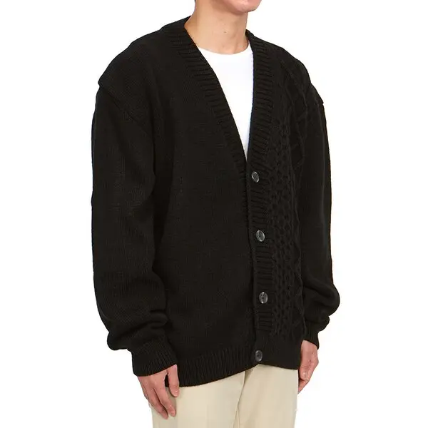 FAMILY FIRST V-neck Long-sleeve Sweater With Ribbed And Cable Knit Details