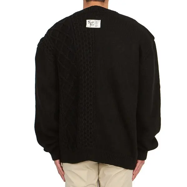 FAMILY FIRST V-neck Long-sleeve Sweater With Ribbed And Cable Knit Details