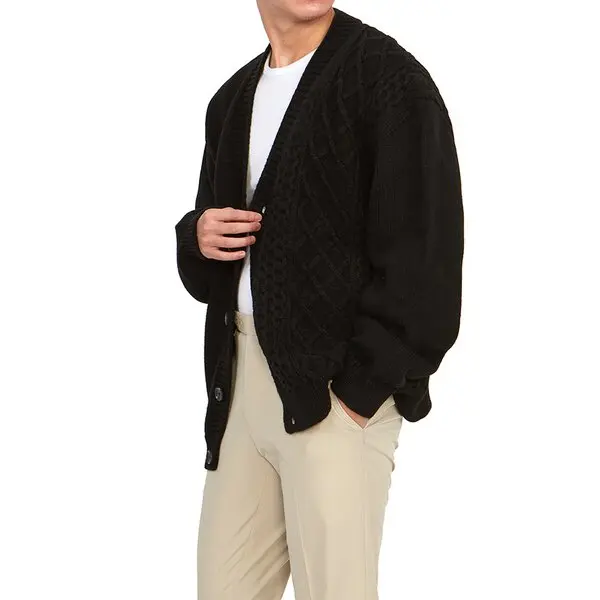 FAMILY FIRST V-neck Long-sleeve Sweater With Ribbed And Cable Knit Details