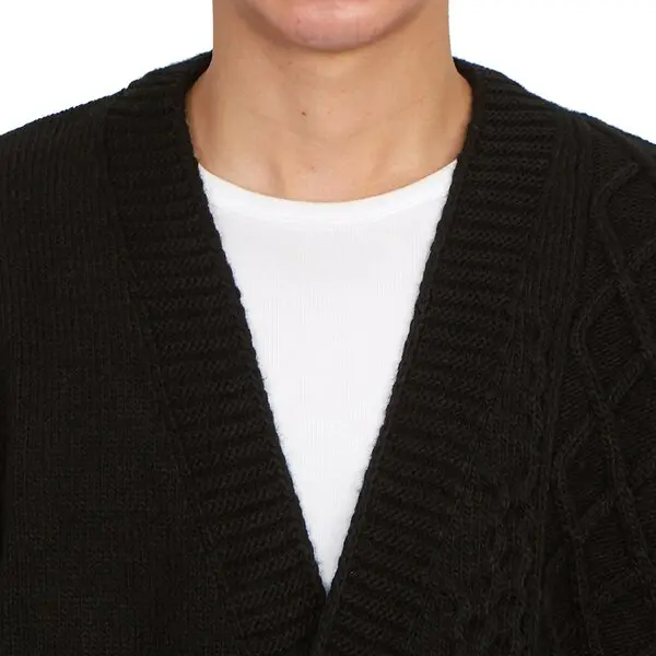 FAMILY FIRST V-neck Long-sleeve Sweater With Ribbed And Cable Knit Details
