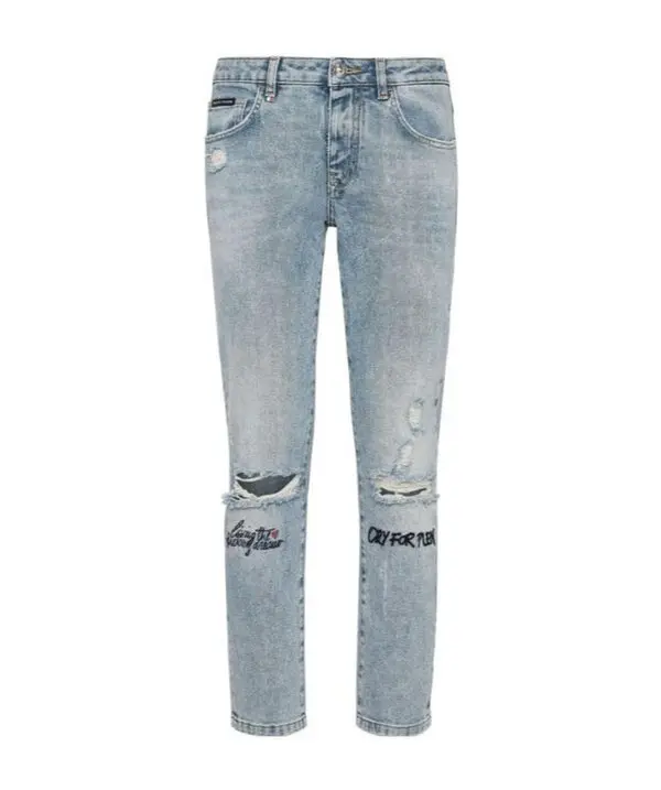 Philipp Plein Logo Detail Distressed Jeans