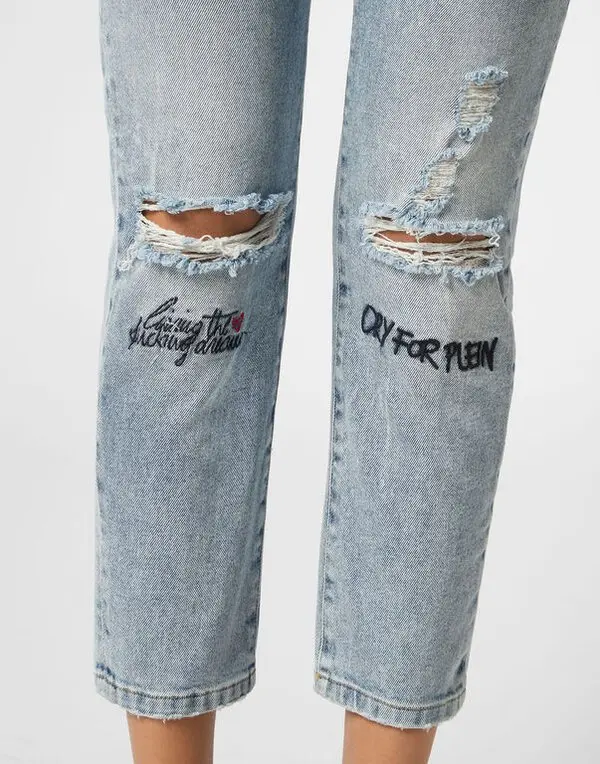 Philipp Plein Logo Detail Distressed Jeans
