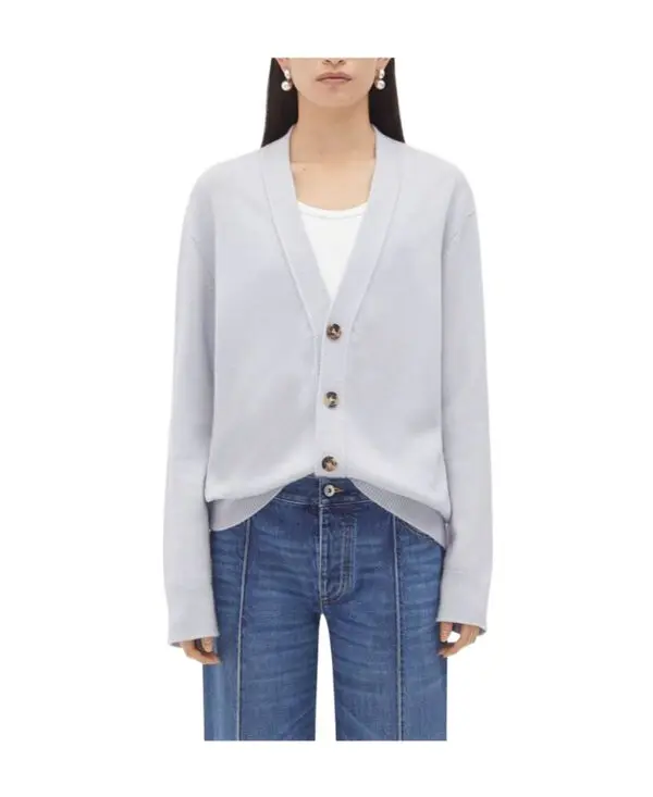 Bottega Veneta Relaxed Fit Cardigan With Intreciato Leather Patch Details - White