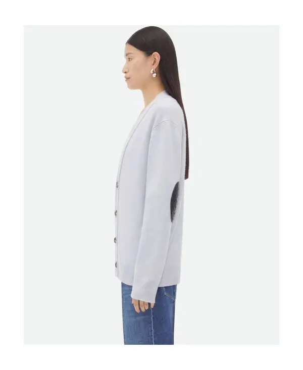 Bottega Veneta Relaxed Fit Cardigan With Intreciato Leather Patch Details - White
