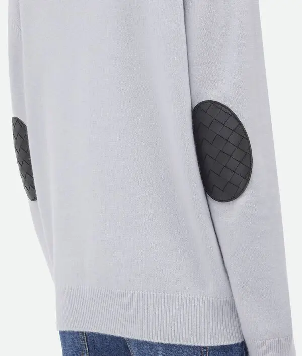 Bottega Veneta Relaxed Fit Cardigan With Intreciato Leather Patch Details - White