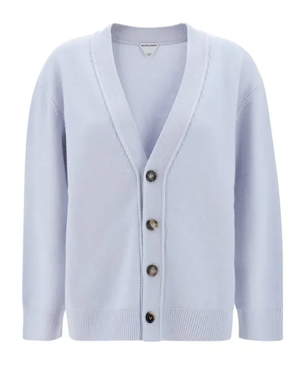 Bottega Veneta Relaxed Fit Cardigan With Intreciato Leather Patch Details - White