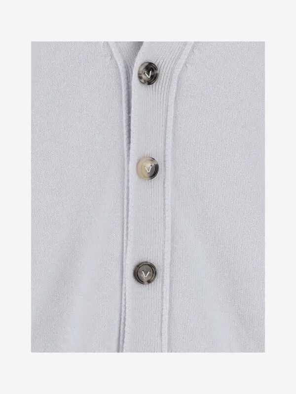 Bottega Veneta Relaxed Fit Cardigan With Intreciato Leather Patch Details - White