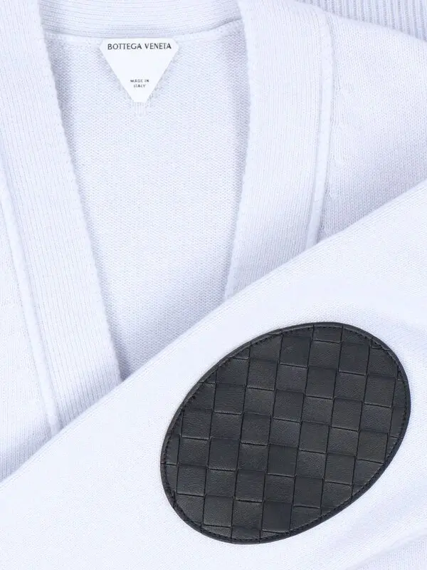 Bottega Veneta Relaxed Fit Cardigan With Intreciato Leather Patch Details - White