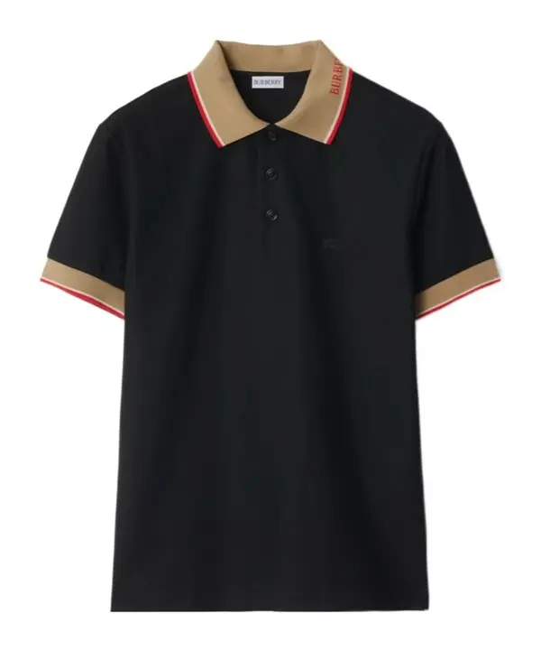 Burberry Logo Embroidered Short Sleeved Polo Shirt - Black