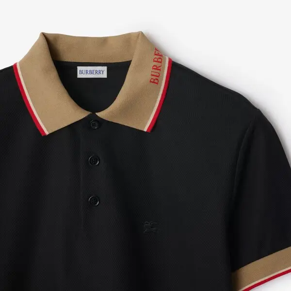 Burberry Logo Embroidered Short Sleeved Polo Shirt - Black