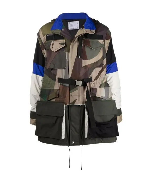 Sacai Camouflage-print Hooded Coat - Black