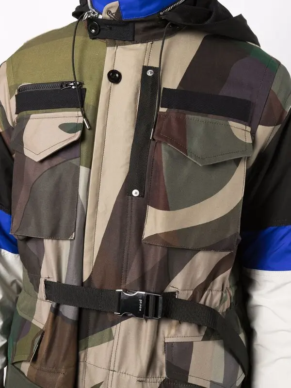 Sacai Camouflage-print Hooded Coat - Black